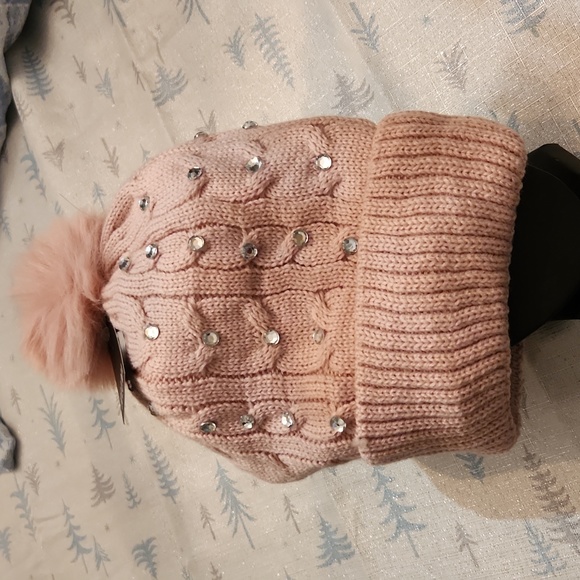 Never Enuff | Accessories | Dusty Pink Knit Cap Adorned With Clear ...
